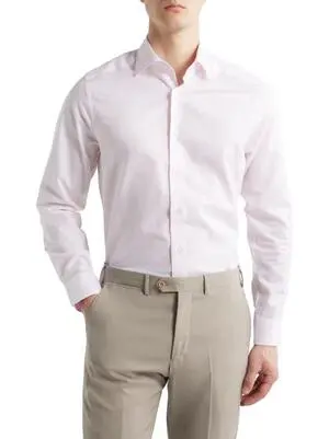 JACK VICTOR Danforth Stretch Cotton & Linen Blend Dress Shirt - Pink