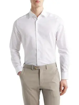 JACK VICTOR Danforth Stretch Cotton & Linen Blend Dress Shirt White