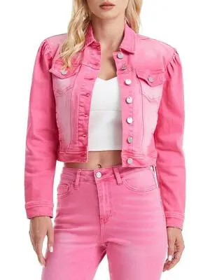 BAYEAS Puff Shoulder Crop Denim Jacket - Raz