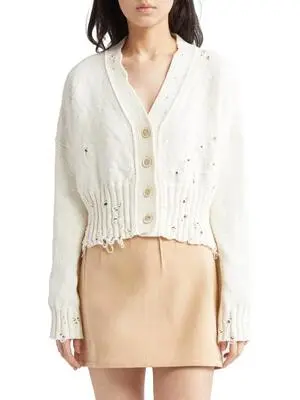 Marni Dishevelled Crop Cardigan - 00w01 Lily White