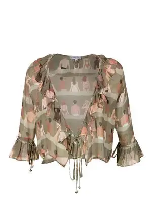 AMIR SLAMA Swimmer-print Silk Blouse - Green