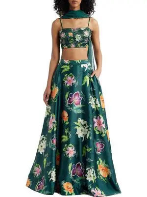 SANI Name Cai Floral Embroidered Lehenga With Bead Detail Dupatta - Emerald Garden