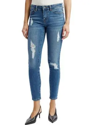 Bardot Kate Low Rise Ripped Skinny Jeans - Dark Denim