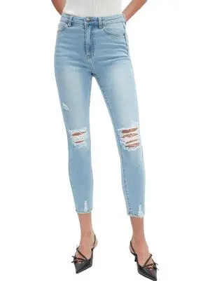 Bardot Khloe Ripped High-rise Skinny Jeans - Mid Blue