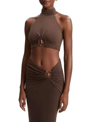 Bardot Neve Cutout Crop Top - Chocolate