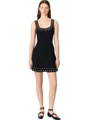 Maje Mini Eyelet Knit Dress - Black