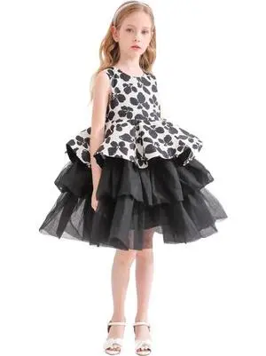 TULLEEN Nazareen Floral Tiered Dress - Black