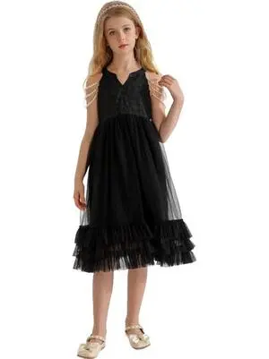 TULLEEN Tripoli Heart Print Tulle Dress - Black
