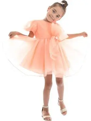 TULLEEN Bow Organza Dress - Peach