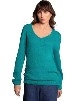 CELTIC & CO. Alpaca Blend Slouch V-neck Sweater - Sea Green