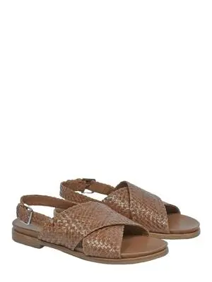 CELTIC & CO. Leather Woven Crossover Sandal - Brown