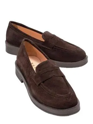 FOREVER & ALWAYS SHOES Bree Platform Leather Loafer - Brown Suede Leather