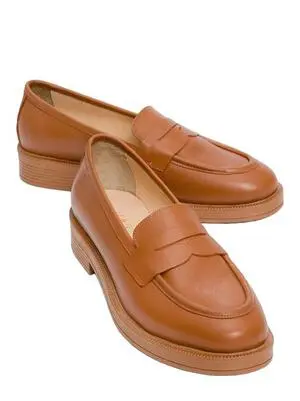 FOREVER & ALWAYS SHOES Forever & Always Shoes Bree Platform Leather Loafer Cognac Leather