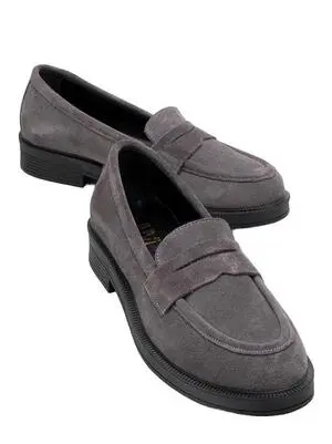 FOREVER & ALWAYS SHOES Bree Platform Leather Loafer - Grey Suede Leather