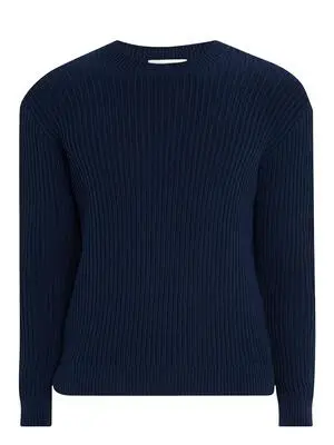 Bergdorf Goodman Wide Rib Cotton Crewneck Sweater - Blue