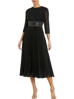 Mac Duggal Shimmering A-line Midi Dress - Black