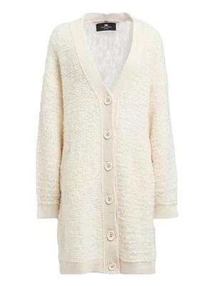Elisabetta Franchi Cardigan In Bouclé Knit Ivory