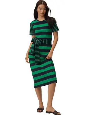 English Factory Tie-waist Knit Midi Dress - Green Pattern