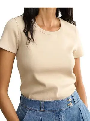 Jenni Kayne Ribbed Crewneck Tee - Alabaster