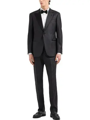Emporio Armani G Line Regular Fit Single Breasted Peak Lapel Tuxedo In Wool Silk Blend - Black Beauty