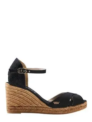 VISCATA Aiguablava Canvas Espadrille Wedge Sandals - Black