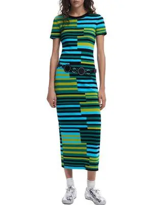 Desigual Disconnected Stripe Knit Dress - Green/ Blue Multi