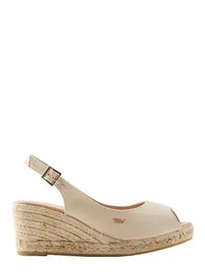 VISCATA Gavina Canvas Espadrille Sandal Wedges - Beige