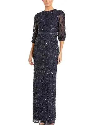 Mac Duggal Sequined Elbow Sleeve Gown - Midnight