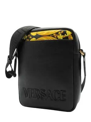 Versace Baroque Leather Print Crossbody Bag - Black/yellow