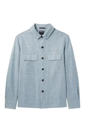 Zegna Leather-Trimmed Woven Overshirt Blue
