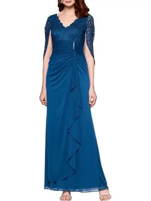 Betsy & Adam Lace And Sequin Gown - Peacock