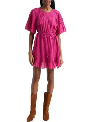 Farm Rio Lace Detail Cotton Minidress - Pink