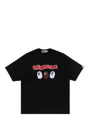 A BATHING APE Triple Ape Head Relaxed Fit Tee - Black