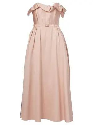Roland Mouret Roland Mouret Strapless Ruffled Midi Dress Beige