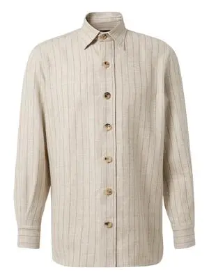 Rubinacci Pinstripe Linen And Wool Overshirt - Beige