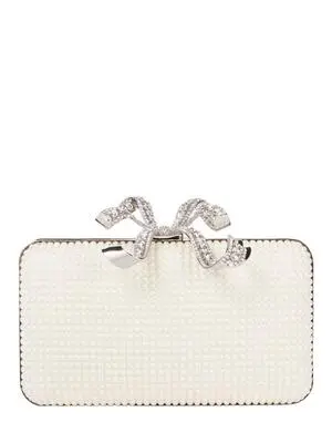 SELF-PORTRAIT Bow Faux Pearl-embellished Clutch - White