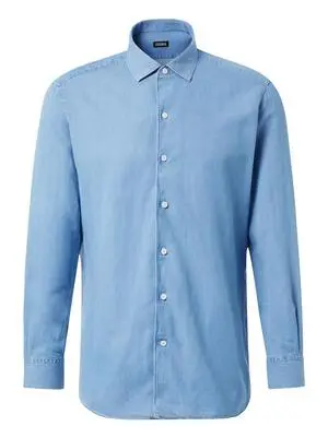 Zegna Cotton And Linen Denim Shirt - Blue