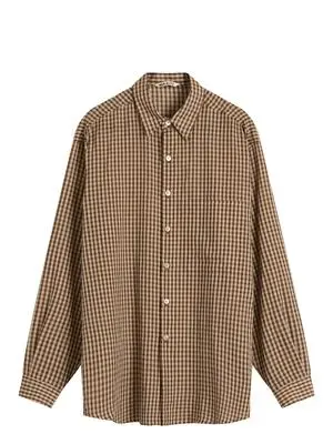 Auralee Airy Light Cotton Check Big Shirt - Brown Gingham Check