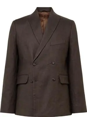 BODE Double-breasted Linen Suit Jacket - Brown