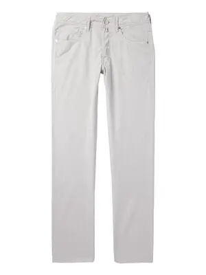 SLOWEAR Slim-fit Stretch-cotton Twill Trousers - Gray