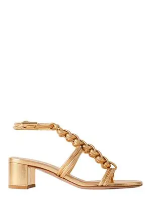 GIANVITO ROSSI Capua 45 Braided Metallic Leather Sandals - Gold