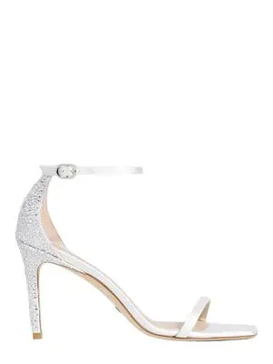 STUART WEITZMAN Embellished Satin Sandals - White