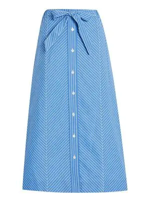 Carolina Herrera Striped Cotton-poplin Midi Skirt - Azure
