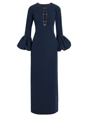 Marchesa Cutout Embellished Crepe Gown - Navy