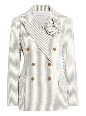 Carolina Herrera Double-breasted Striped Cotton Blazer - White