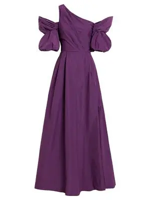Marchesa One-shoulder Draped Taffeta Gown - Purple