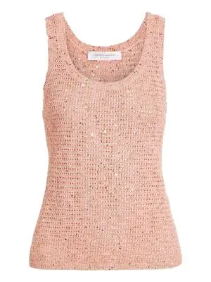 Carolina Herrera Embellished Metallic Pointelle-knit Top - Blush
