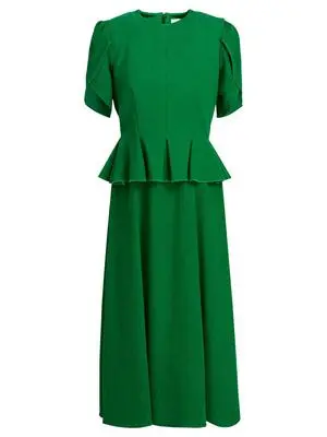 Erdem Pleated Crepe Peplum Midi Dress - Green