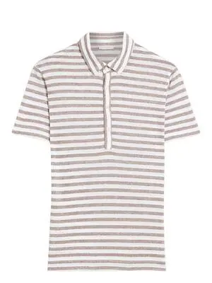 Boglioli Striped Linen Polo Shirt Brown