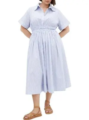 City Chic Lana Short Sleeve Cotton Shirtdress - Stripe
